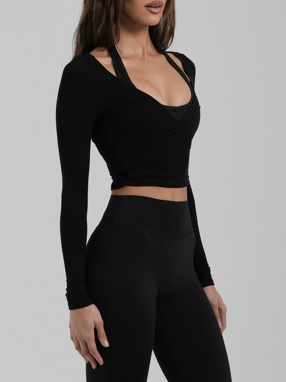 Black Cropped Wrap Top | SWT Active