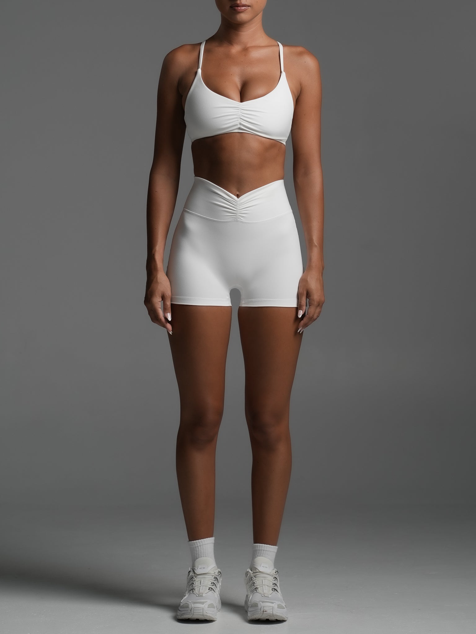 White Base Ruche Scrunch Shorts | SWT Active
