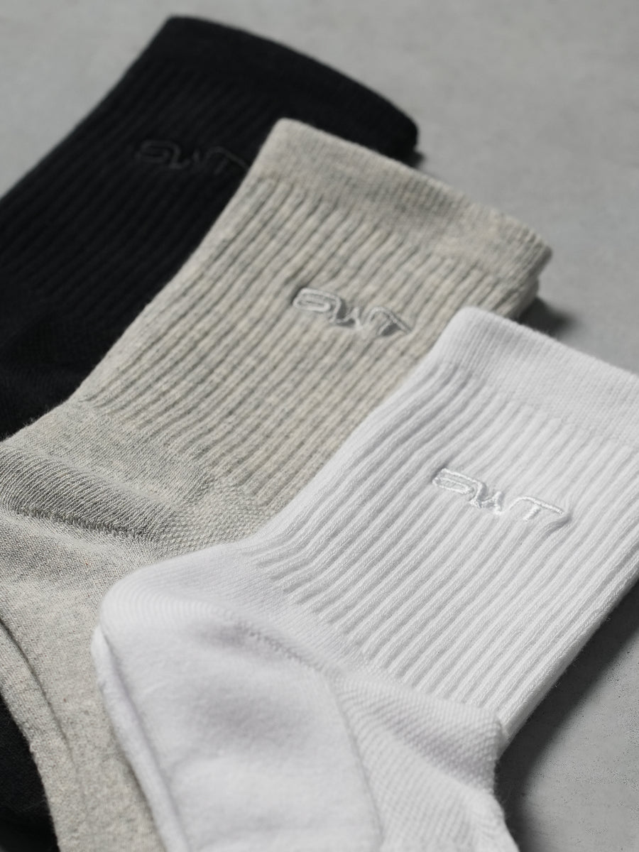 Black/Grey/White Embroidered Crew Socks 3pk | SWT Active